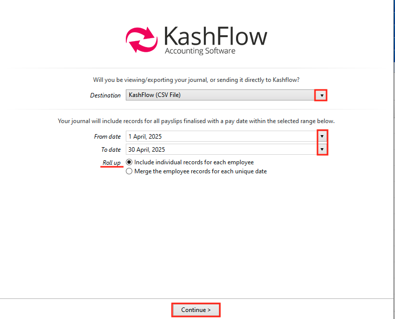 Kashflow - CSV upload – BrightPay Desktop UK