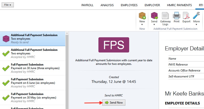 Additional Full Payment Submission – BrightPay Desktop UK